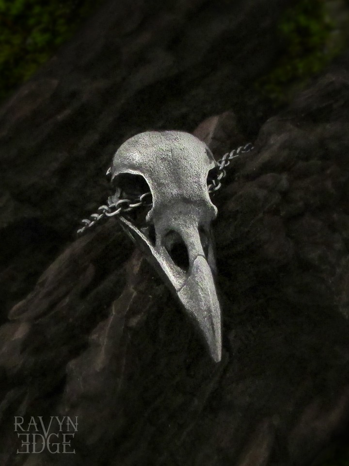 Raven Skull Necklace - Medium | Gothic Bird Skull Pendant by RavynEdge