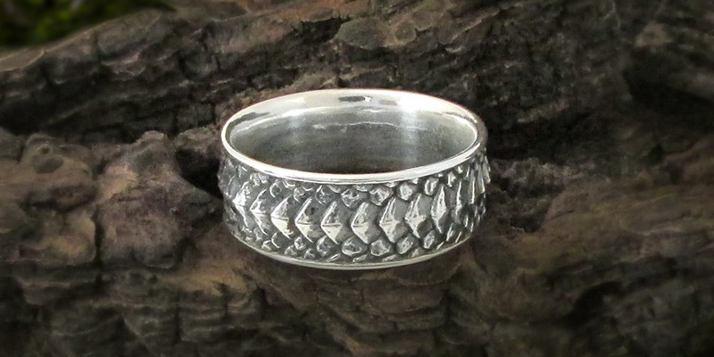 Dragon Scale Ring | Alternative Wide Band Wedding Ring by RavynEdge