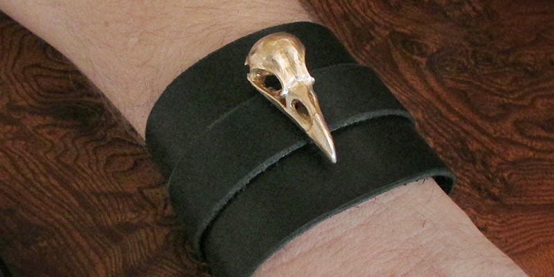 Raven Skull Leather Wrist Cuff | Black Leather Wristband by RavynEdge