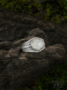 Draco Ring with Rainbow Moonstone | Dragon Scale Gothic Style Rings