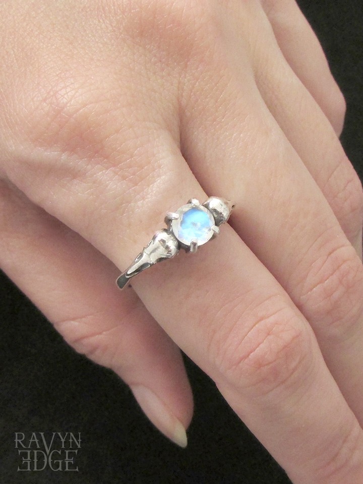 Raven Skull Gothic Promise Ring | Moonstone Rings for Women