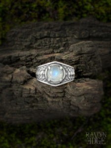 Draco Ring with Rainbow Moonstone | Dragon Scale Gothic Style Rings